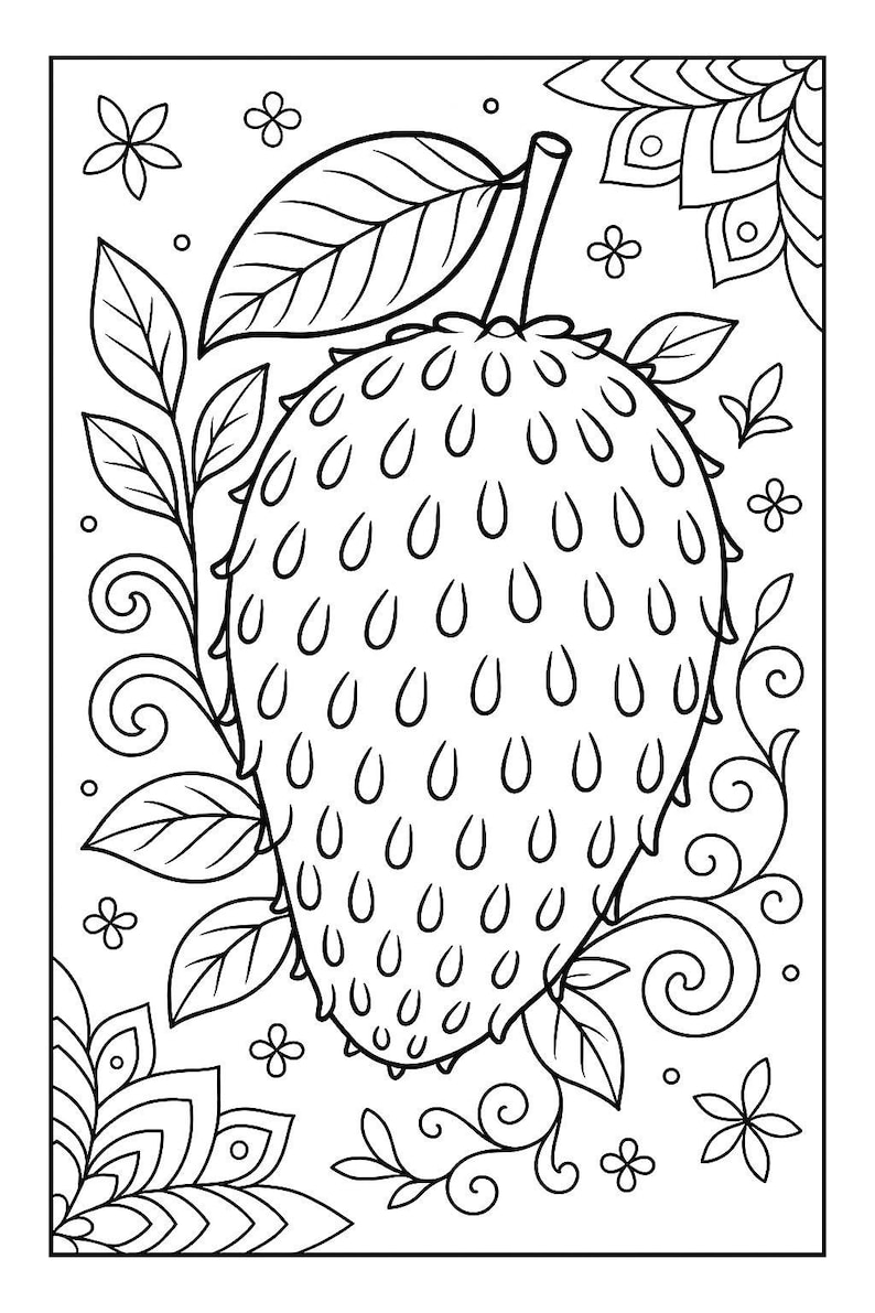 Exotic Fruits Colouring Pages Kids and Adult, A4, Template, Design ...
