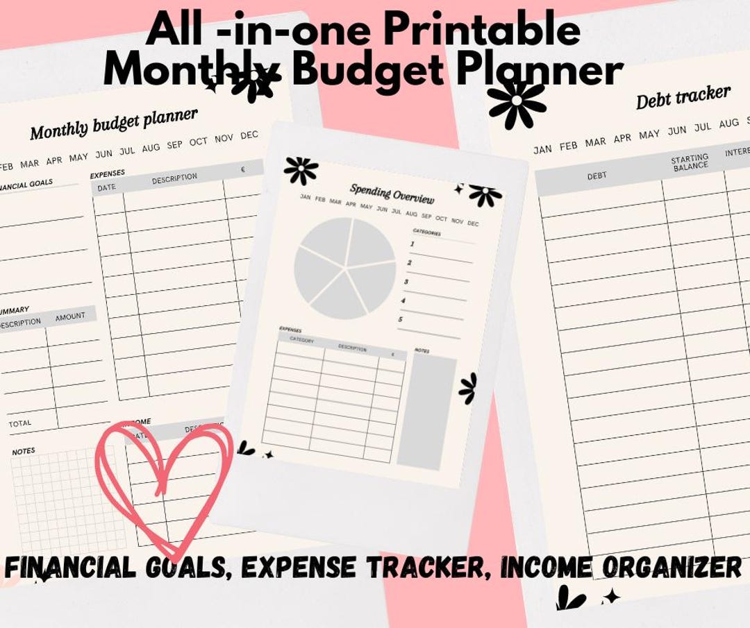 Printable Monthly Budget Planner | Financial Goals, Expense Tracker ...