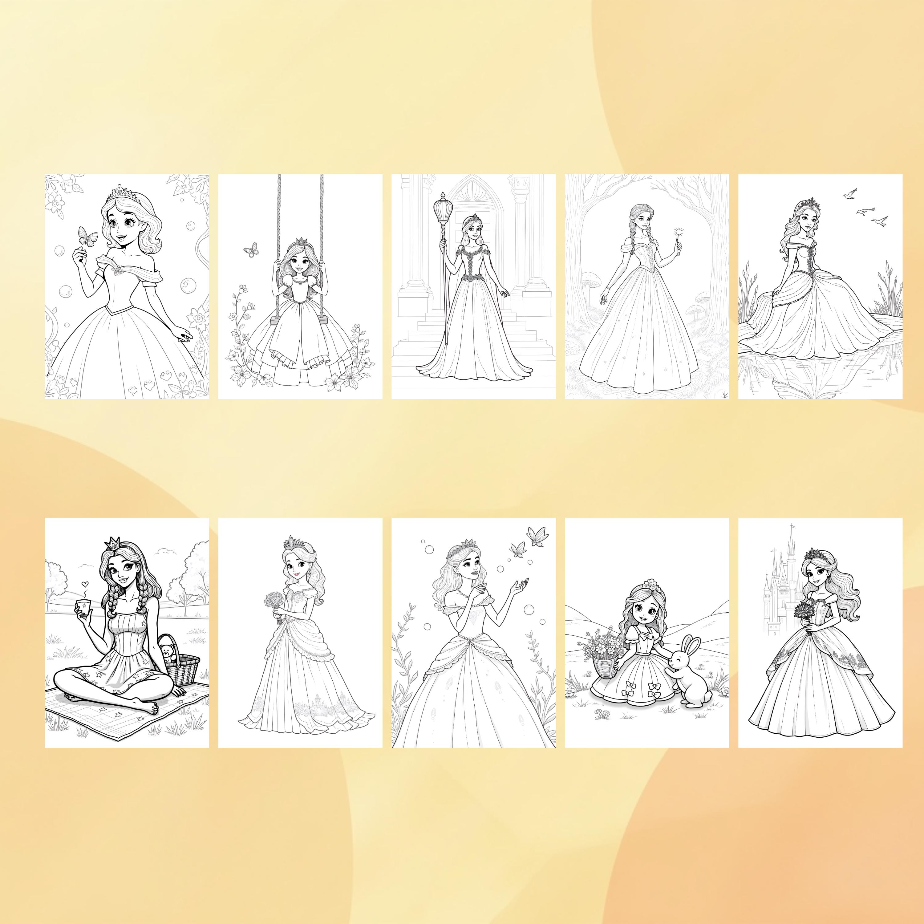 Beautiful Princess Coloring Book, Fairy Tale Coloring Pages, Digital ...