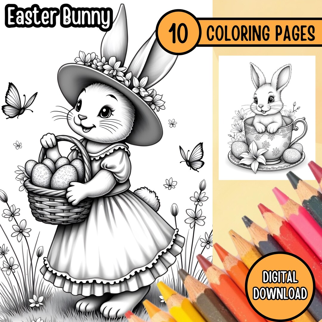 Cute Easter Bunny Coloring Book, Adorable Bunny Coloring Book, Cute ...