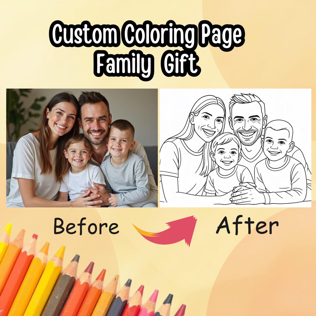 Custom Family Coloring Page From Photo, Personalized Line Art Portrait ...