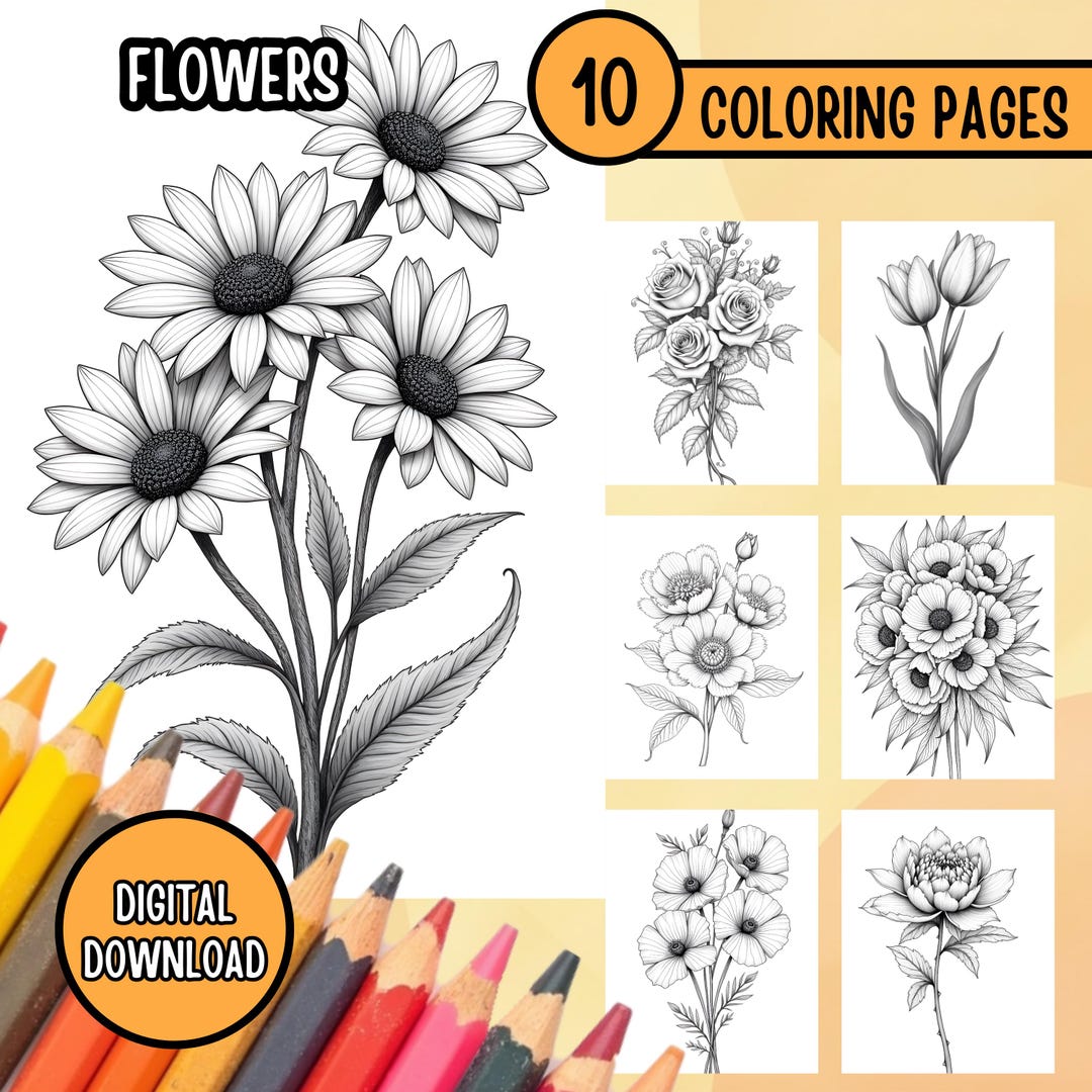Beautiful Flowers Coloring Book, Flowers Coloring Page, Floral Designs ...