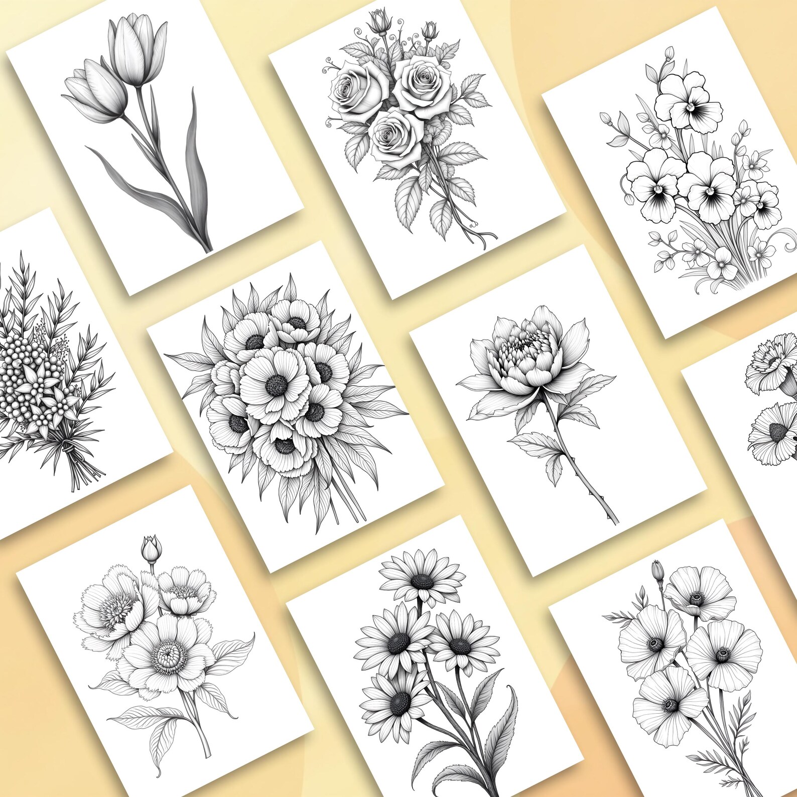 Beautiful Flowers Coloring Book, Flowers Coloring Page, Floral Designs ...