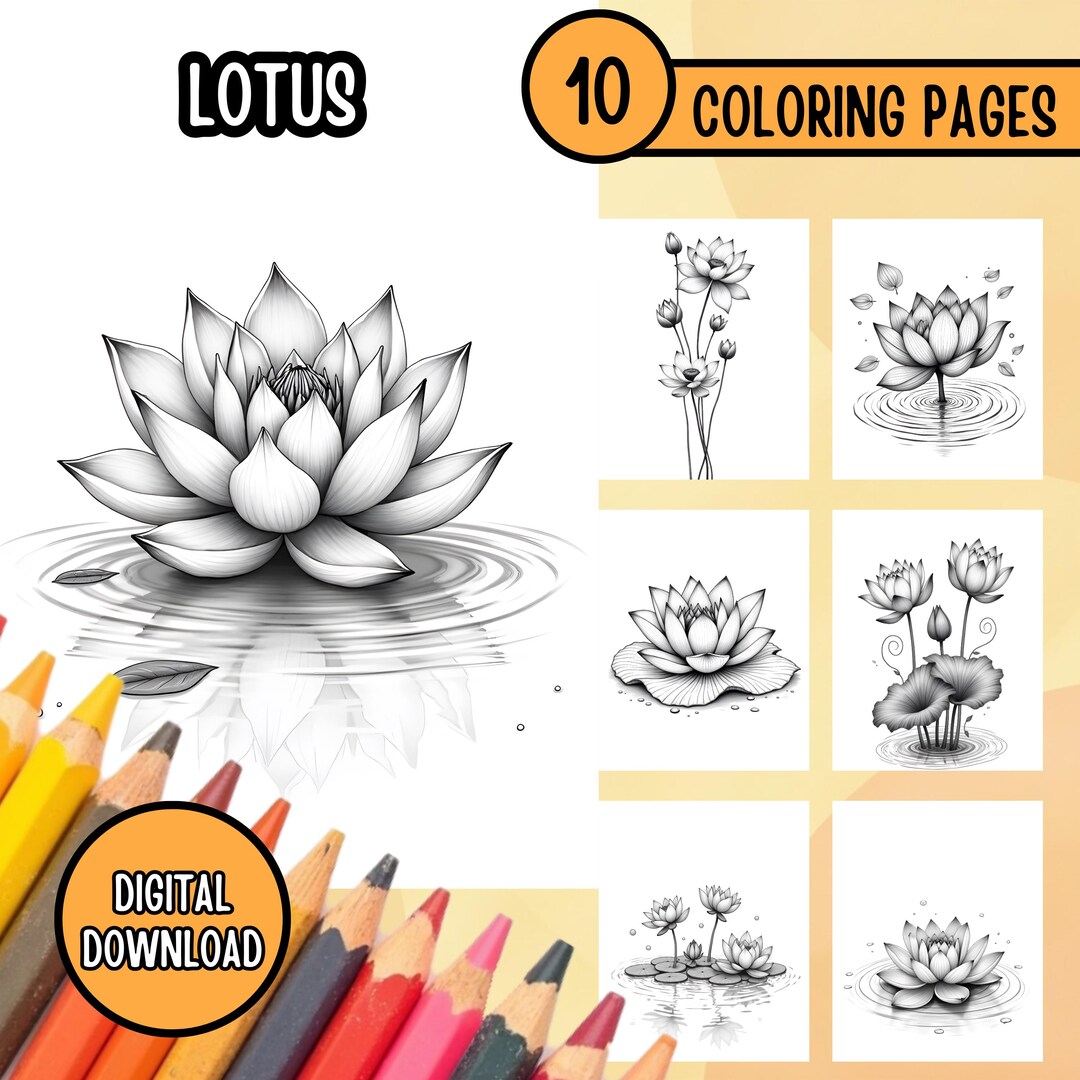 Lotus Coloring Book, Lotus Flower Coloring, Floral Designs for Kids and ...