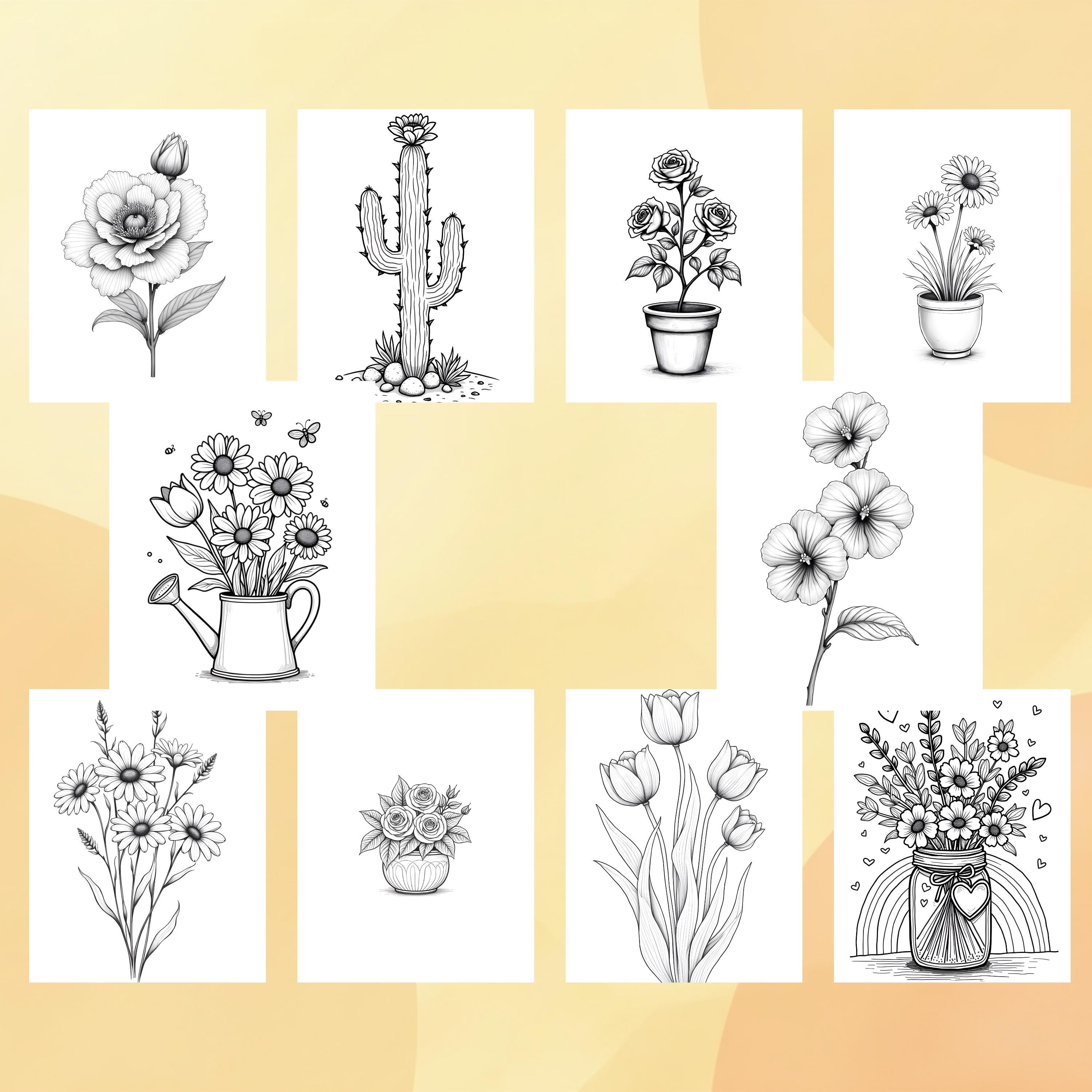 Simple Flowers Coloring Book, Fun and Easy Coloring Activity, Printable ...