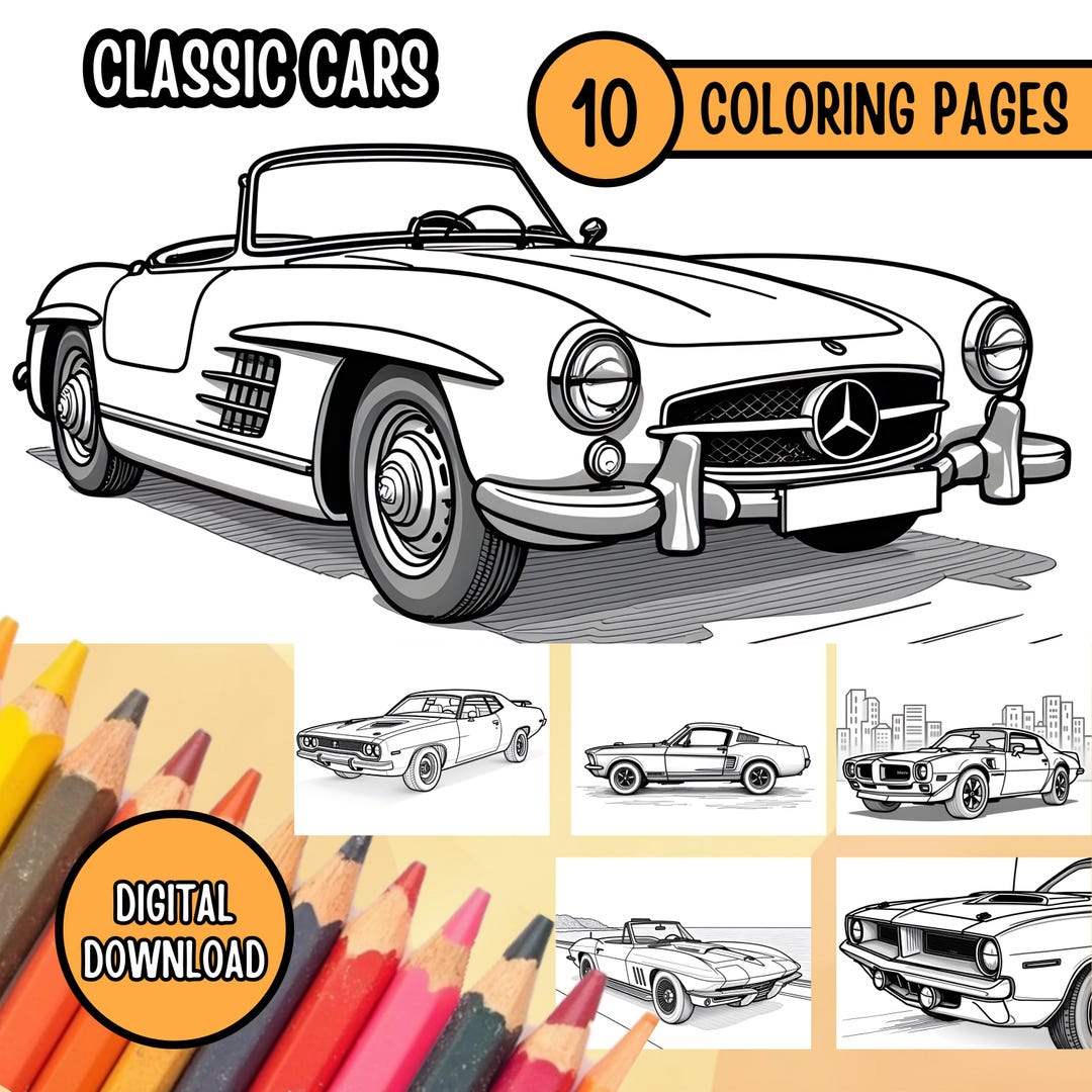 Classic Cars Coloring Book, Printable PDF for Kids, Fun and Relaxing ...