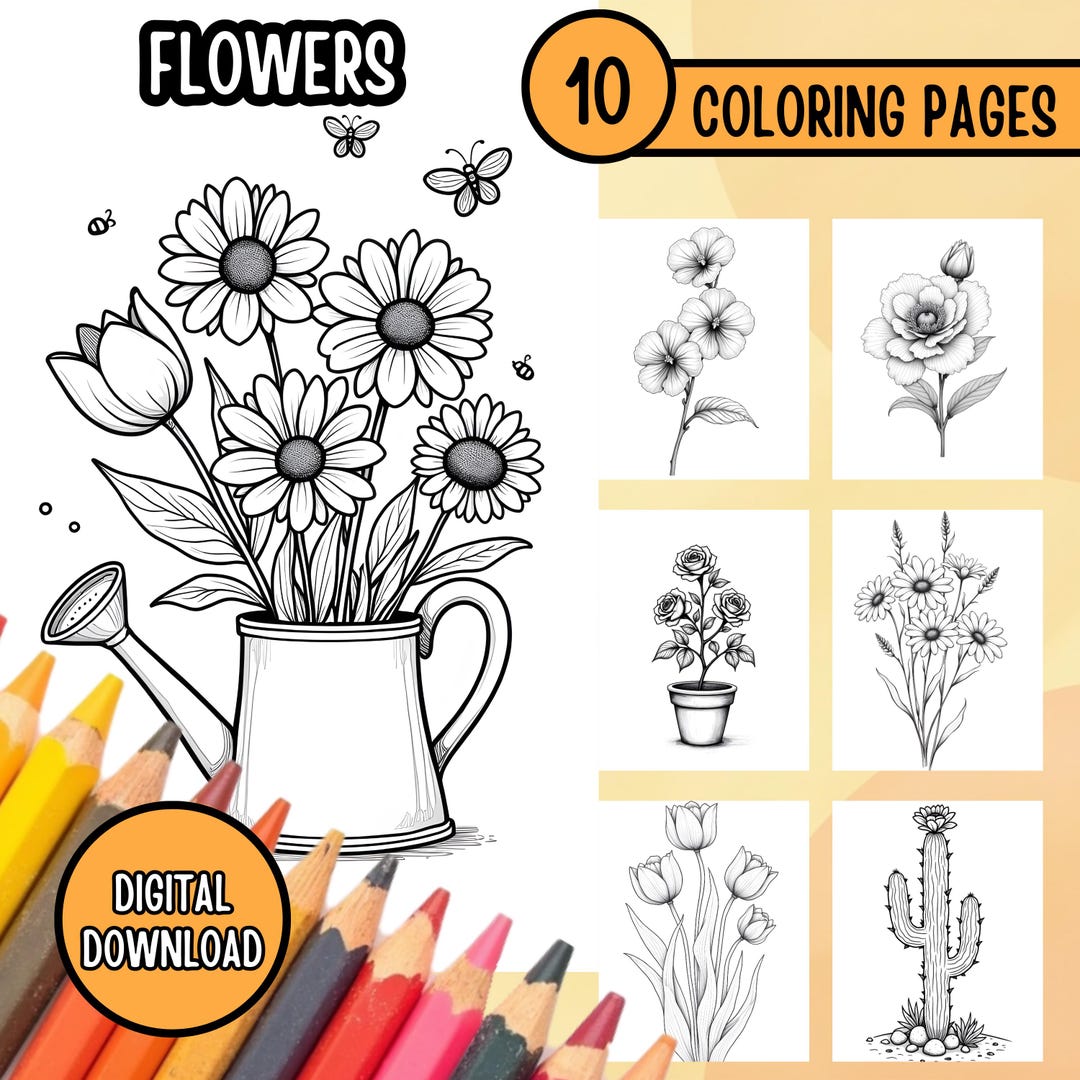 Simple Flowers Coloring Book, Fun and Easy Coloring Activity, Printable ...