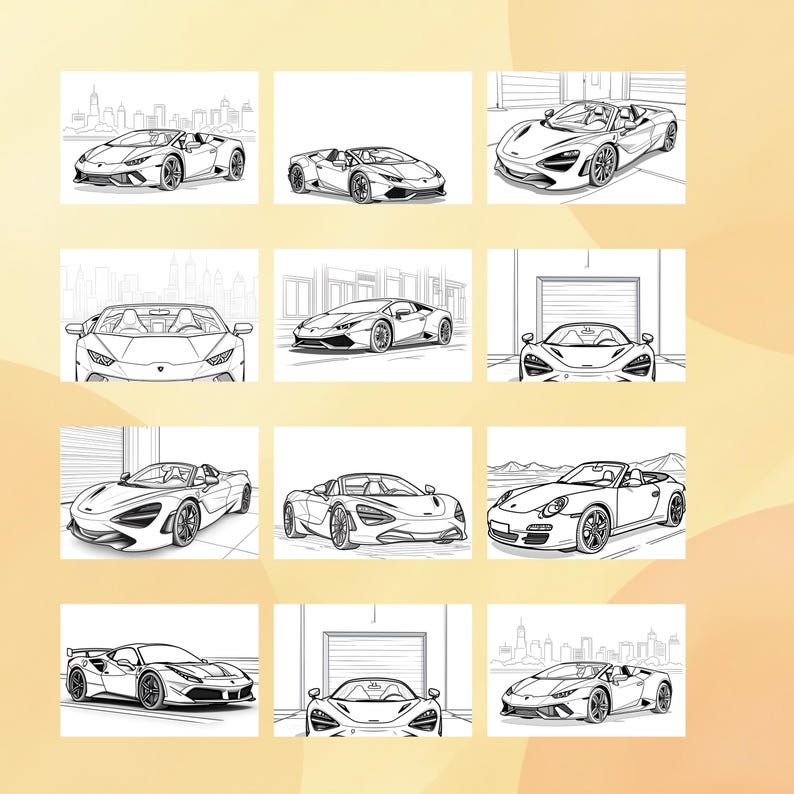 Sports Cars Coloring Book, Printable PDF for Kids, Fun and Relaxing Car ...