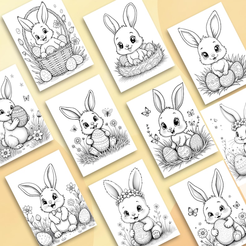 Easter Bunny Coloring Coloring Book, Spring Easter Coloring Pages, Fun ...