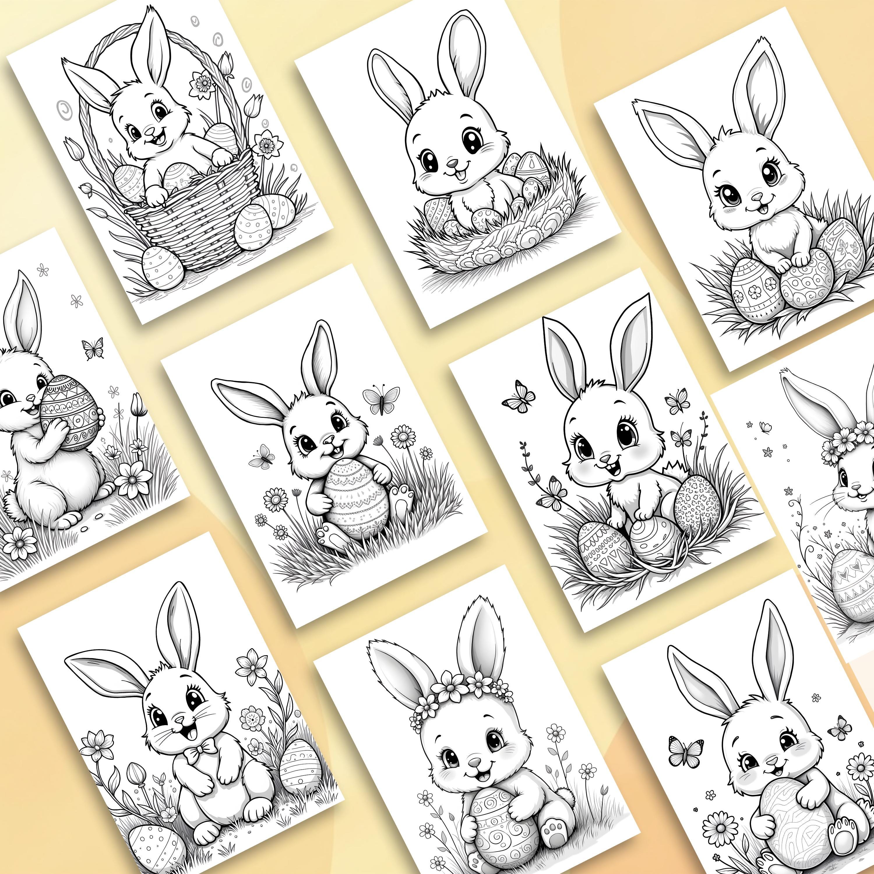 Easter Bunny Coloring Coloring Book, Spring Easter Coloring Pages, Fun ...
