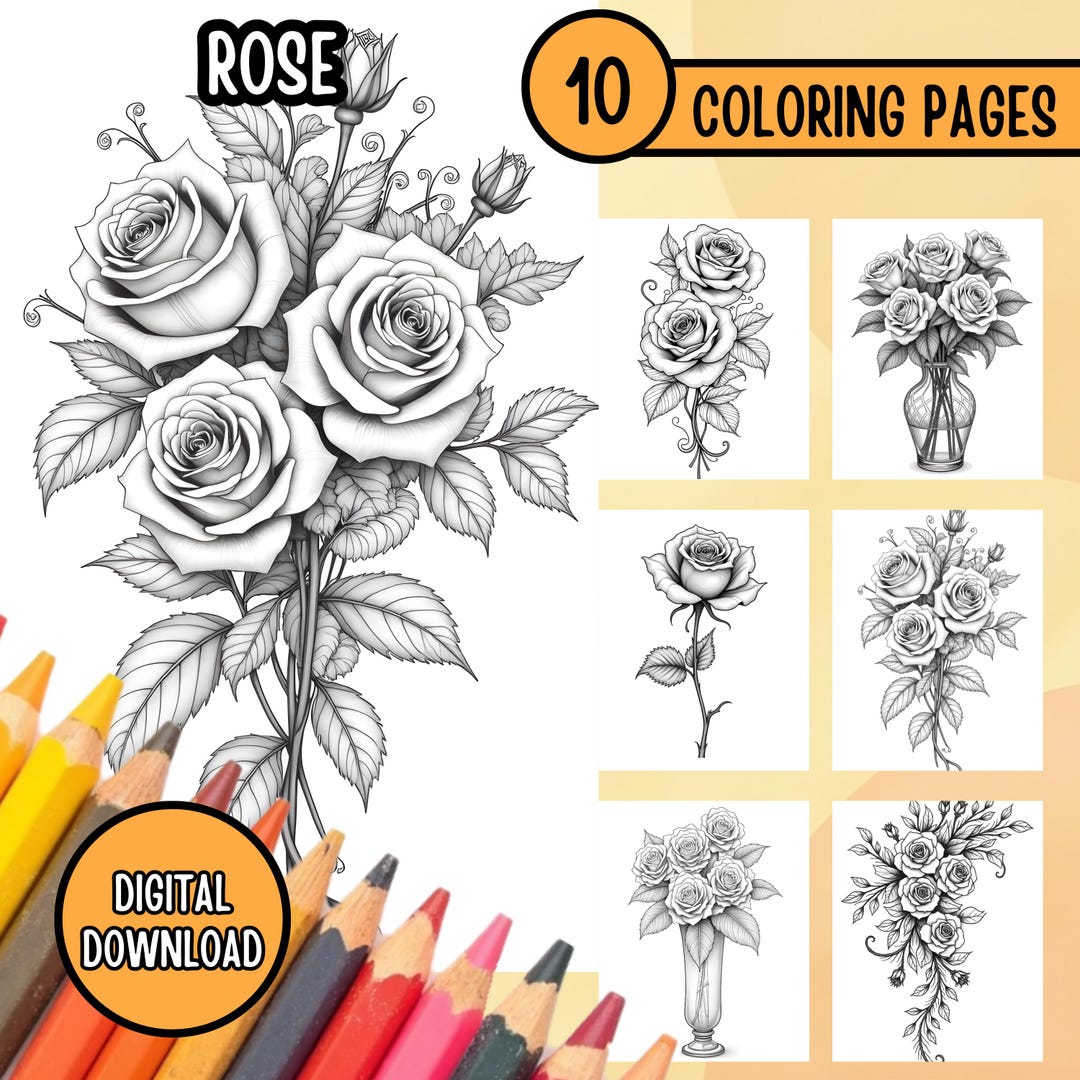 Rose Coloring Book, Rose Flower Coloring, Floral Designs for Kids and ...
