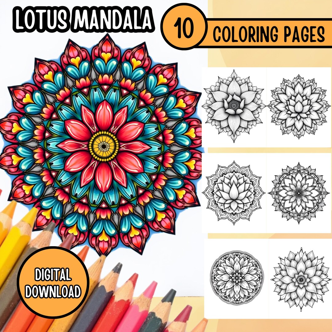 Printable Mandala Lotus Coloring Book, Mandala Flower Coloring, Lotus ...