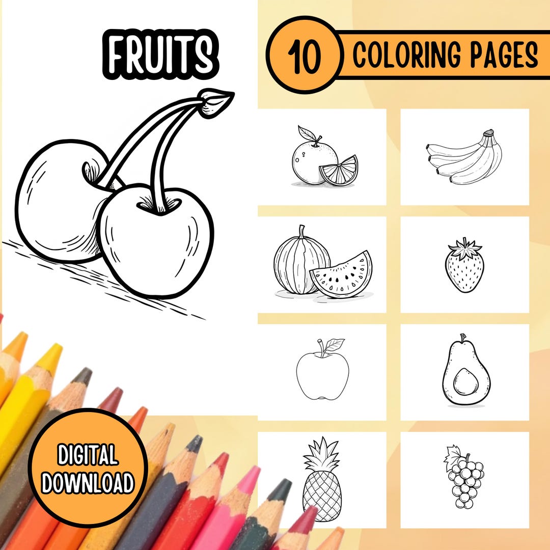 Educational Fruit Coloring Book for Kids, Fun Creative Activity ...
