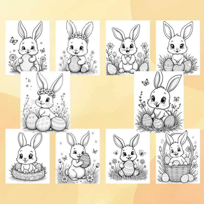 Easter Bunny Coloring Coloring Book, Spring Easter Coloring Pages, Fun ...