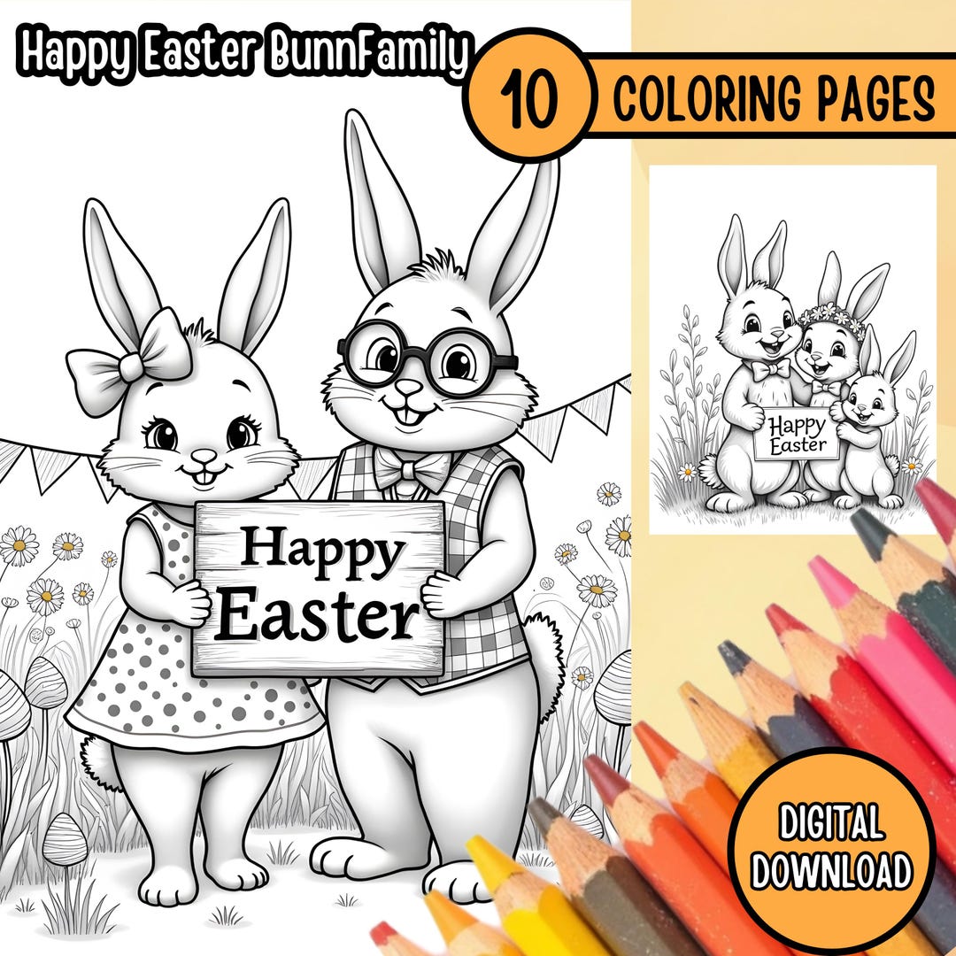 Happy Easter Bunny Family Coloring Book, Bunny Family Easter Coloring ...