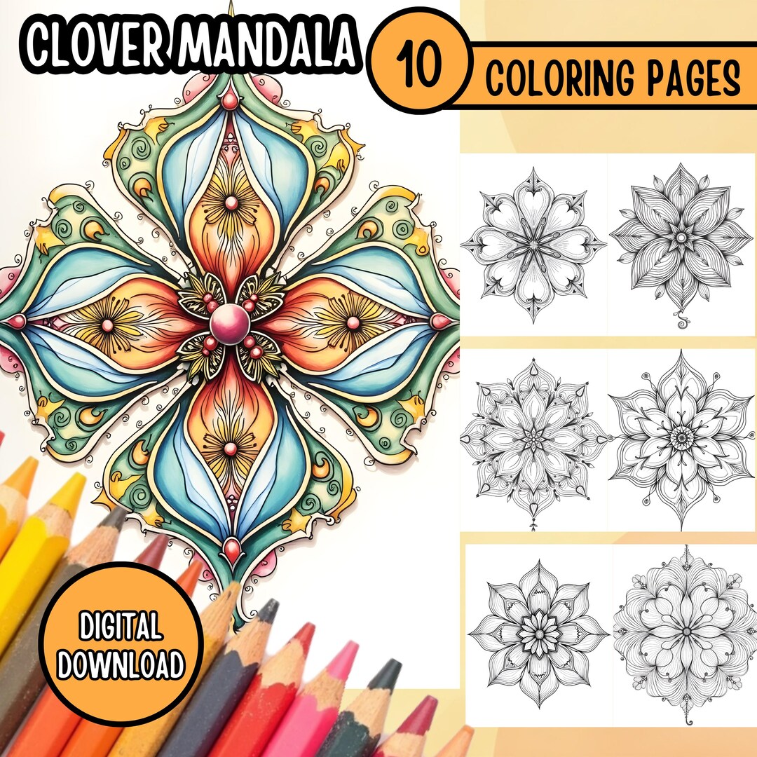 Mandala Clover Coloring Book, Clover Mandala Coloring, Mandala Lovers ...
