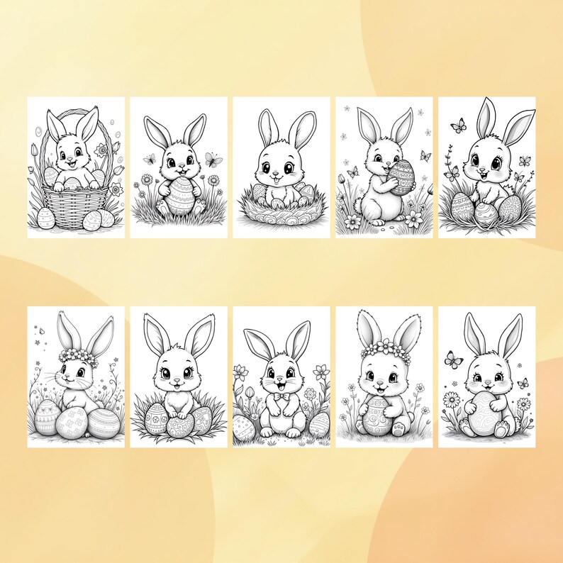 Easter Bunny Coloring Coloring Book, Spring Easter Coloring Pages, Fun ...