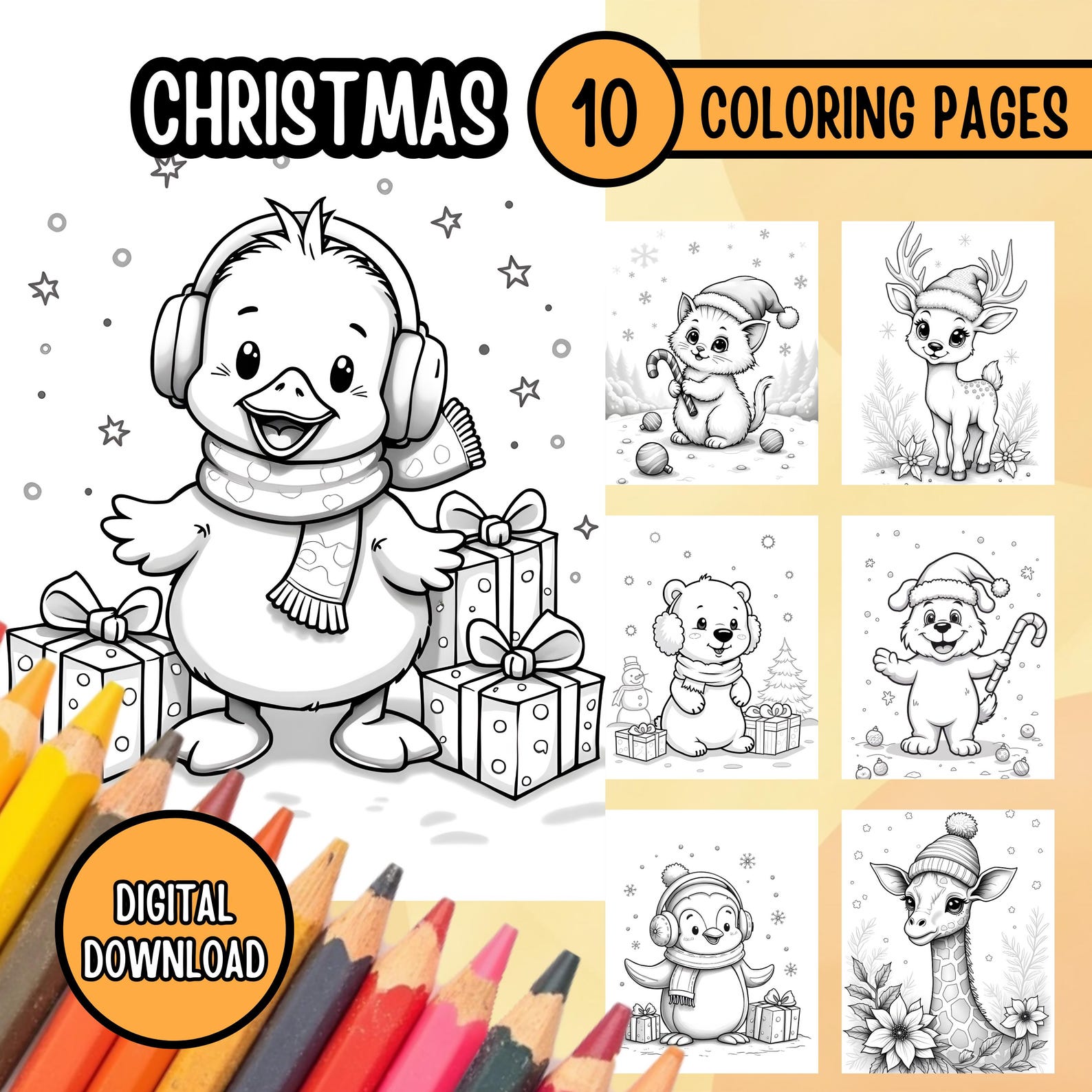 Christmas Animals Coloring Page, Cute Reindeer Printable, Cute ...
