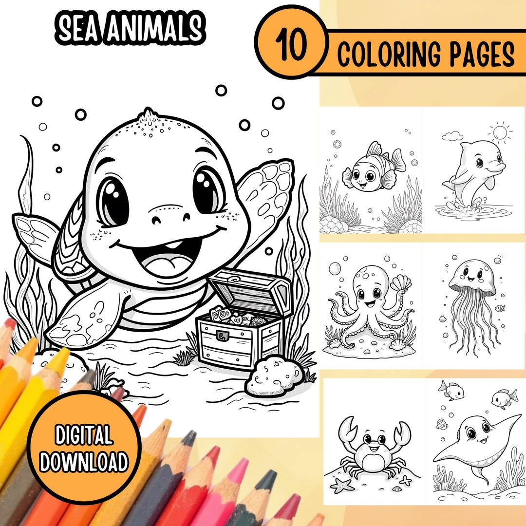 Sea Animals Coloring Book, Sea Animals Coloring, Printable Coloring ...