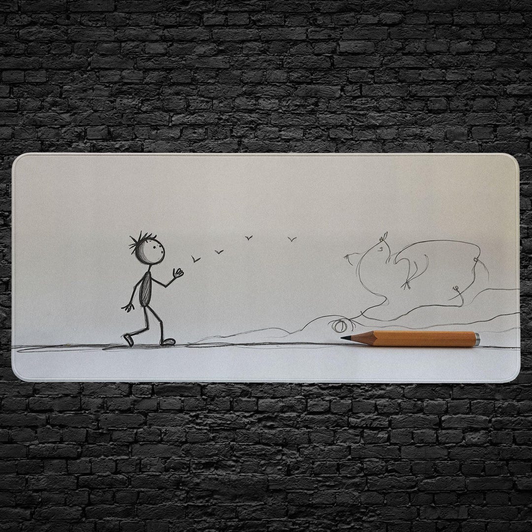 Minimalist Sketch Desk Mat Stick Figure & Pencil Art Design - Etsy