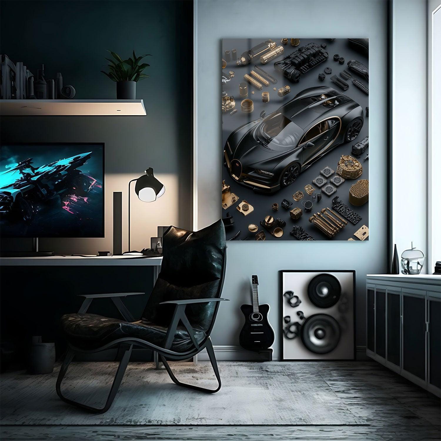 Mechanical Symphony: Bugatti Chiron in Pieces - Metal Print - Etsy
