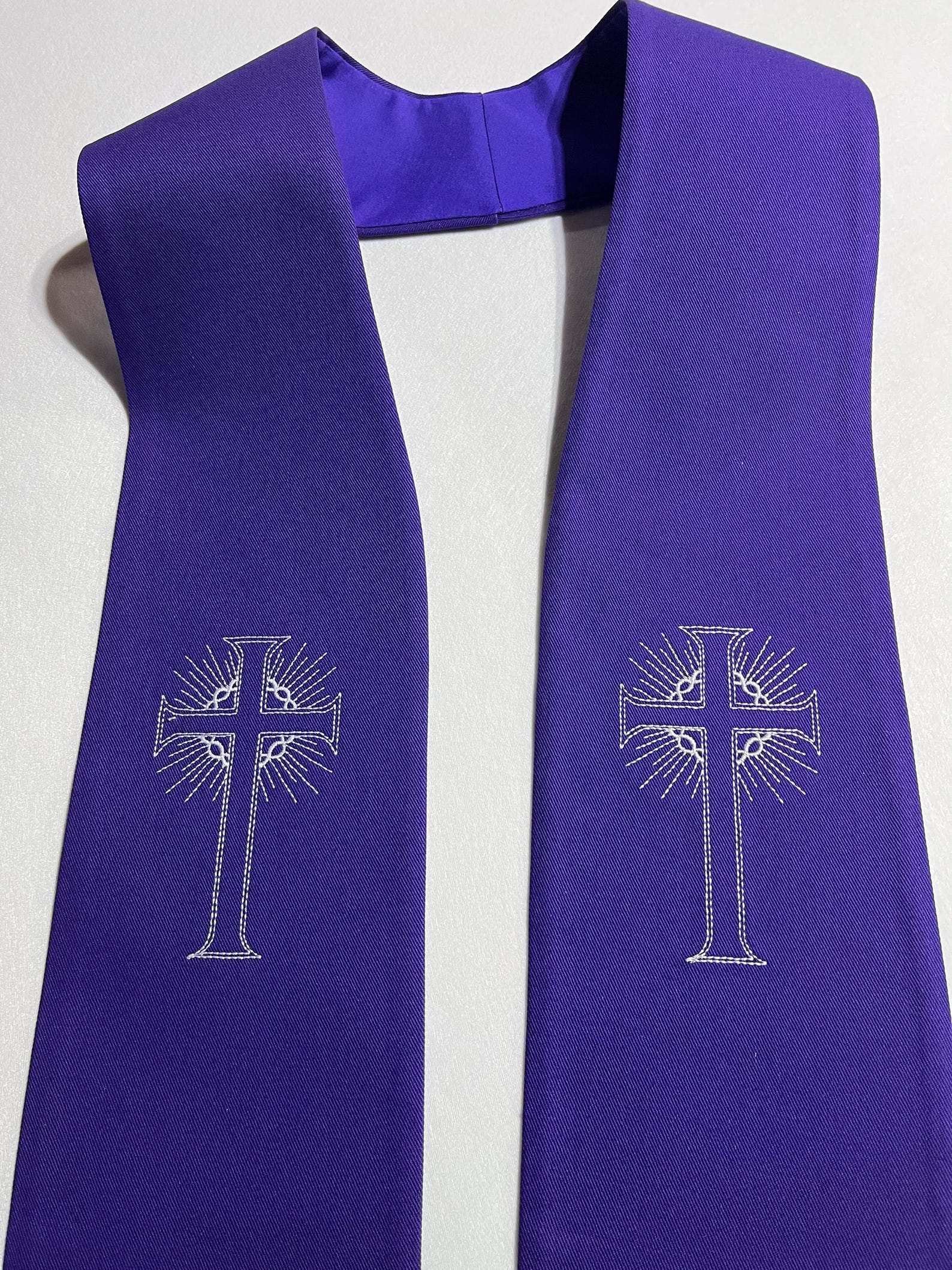 Full Length Purple Lent Minister Clergy Stole With Embroidered Cross ...
