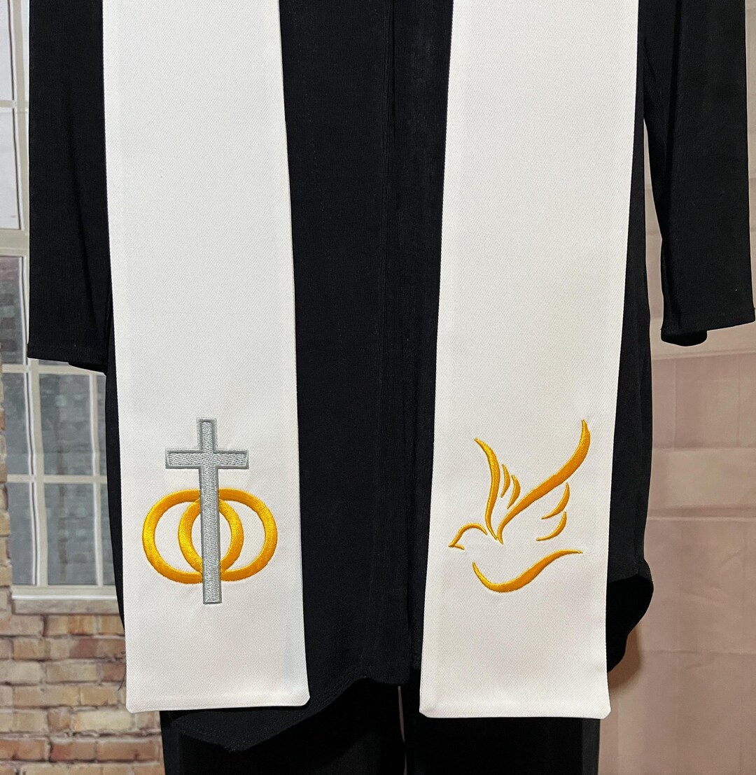 Handmade Wedding Officiant Stole, Silver & Gold Rings, Clergy Vestment ...