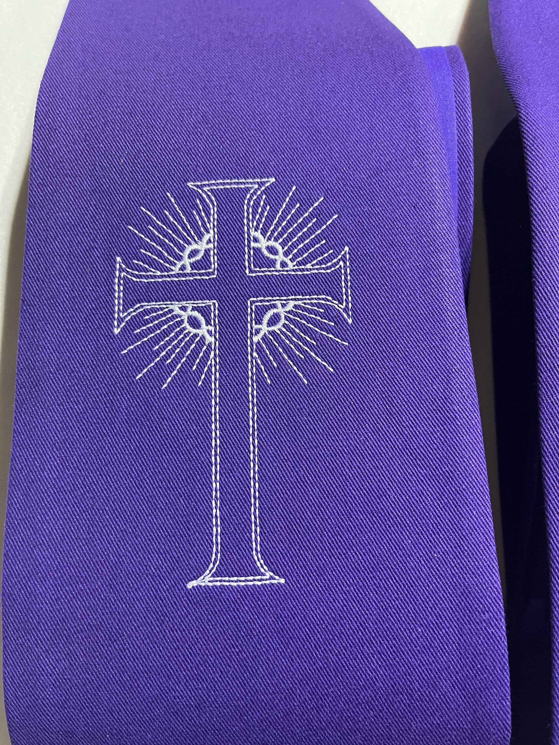 Full Length Purple Lent Minister Clergy Stole With Embroidered Cross ...