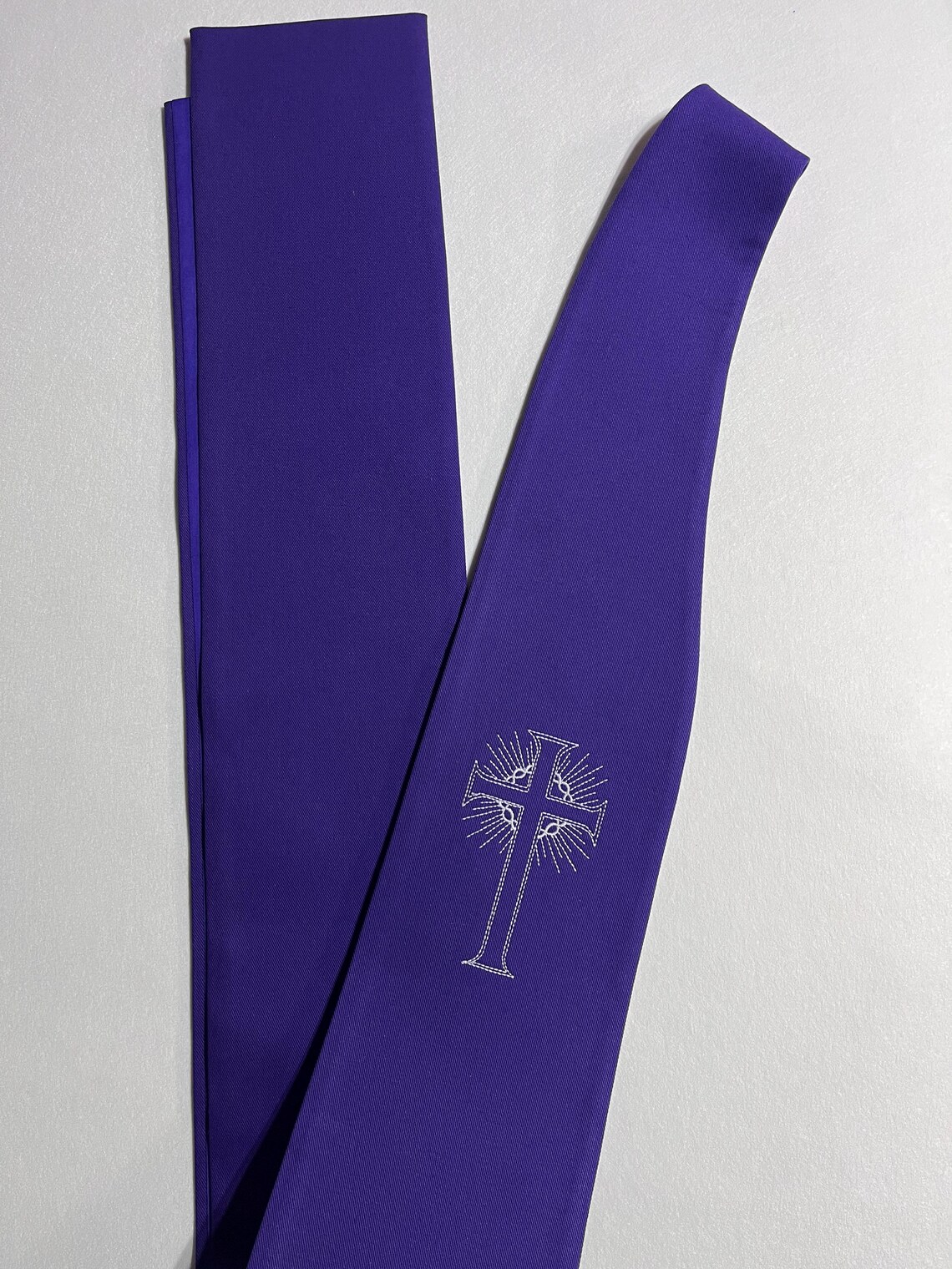 Full Length Purple Lent Minister Clergy Stole With Embroidered Cross ...