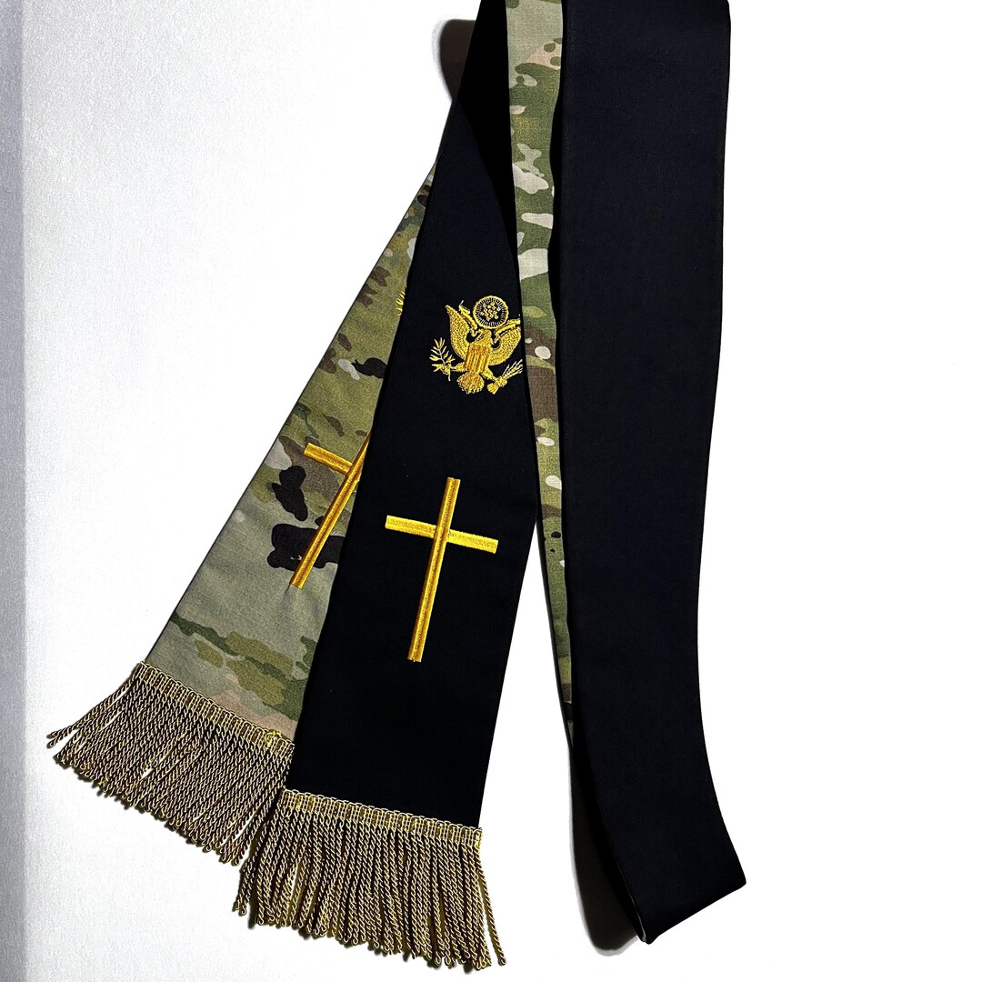 Black and OCP Scorpion Reversible Military Chaplain Stole With Cross ...
