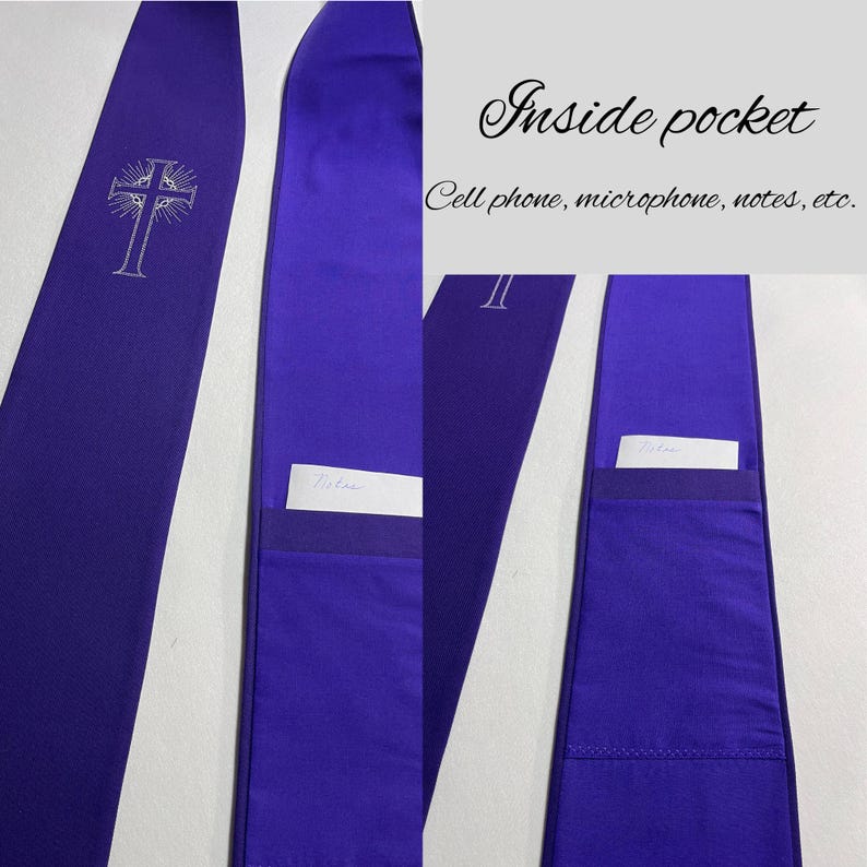 Full Length Purple Lent Minister Clergy Stole With Embroidered Cross ...