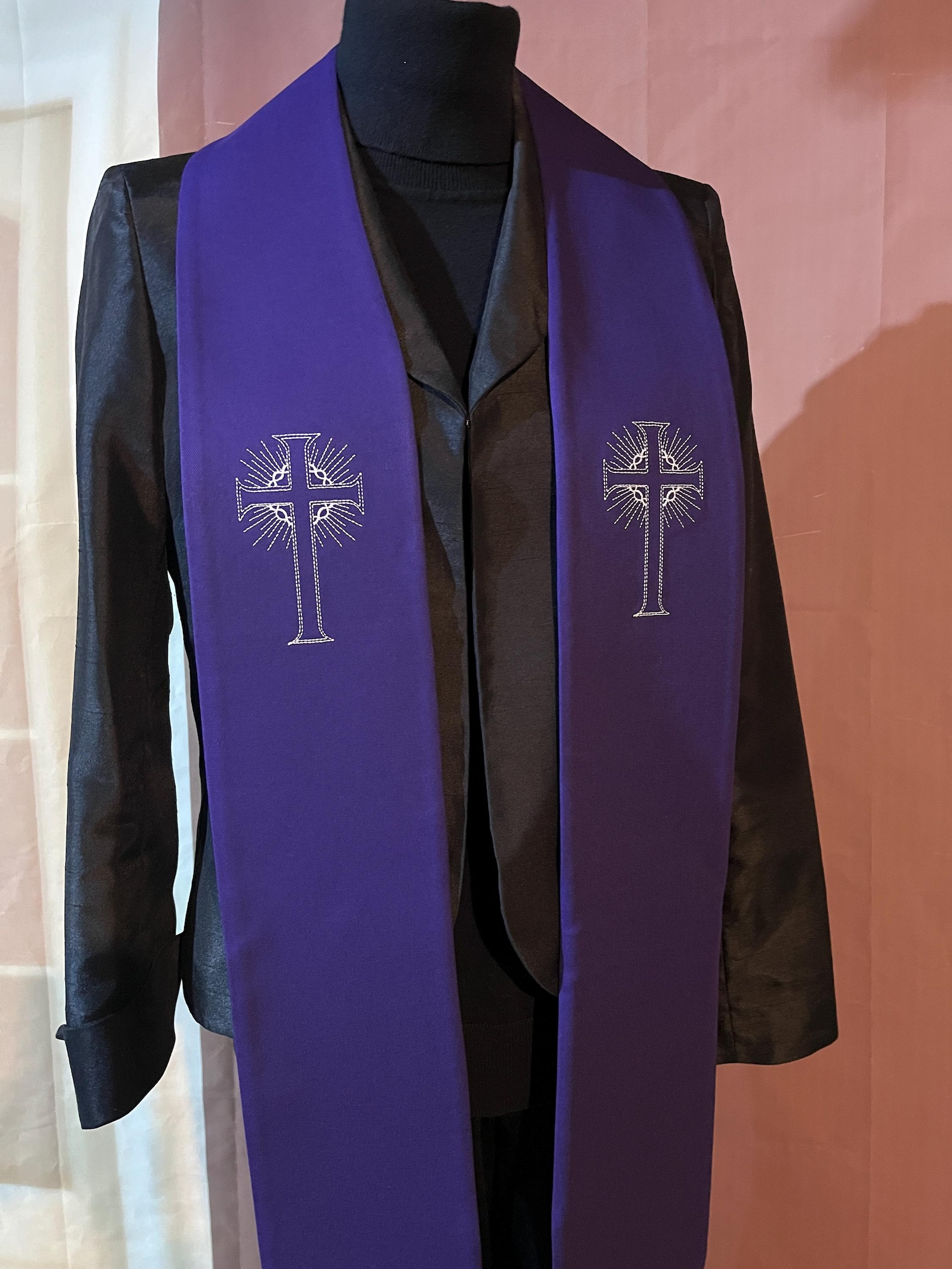 Full Length Purple Lent Minister Clergy Stole With Embroidered Cross ...
