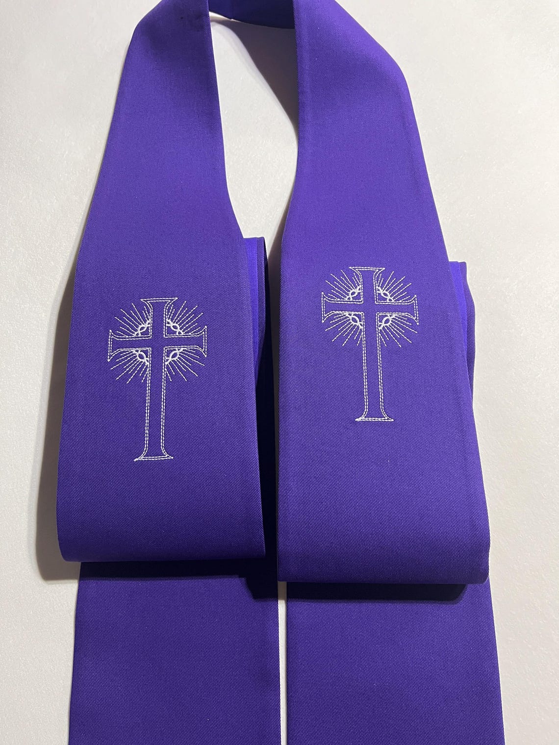 Full Length Purple Lent Minister Clergy Stole With Embroidered Cross ...