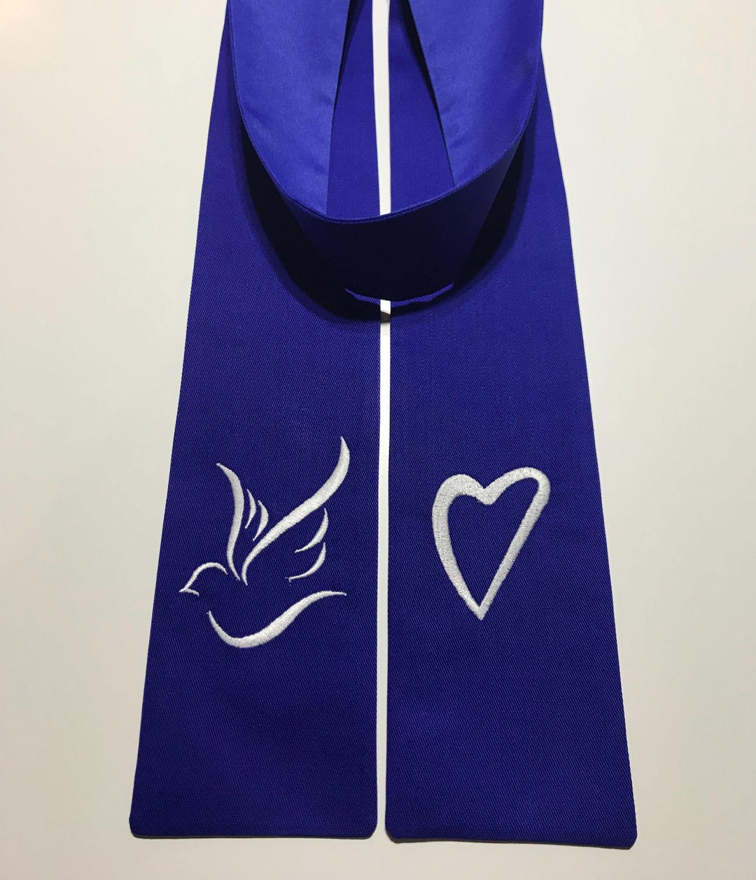 Royal Blue Clergy Stole: Embroidered Heart and Dove, Wedding Officiant ...