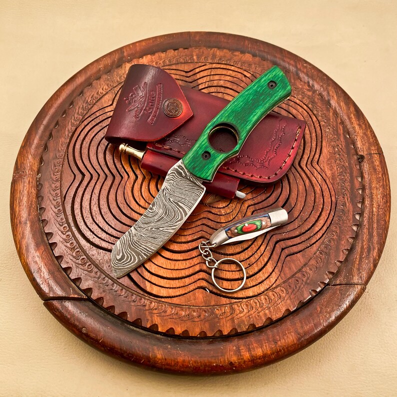 Green Handmade Wooden Cigar Cutter - Damascus Cigar Knife for Men ...