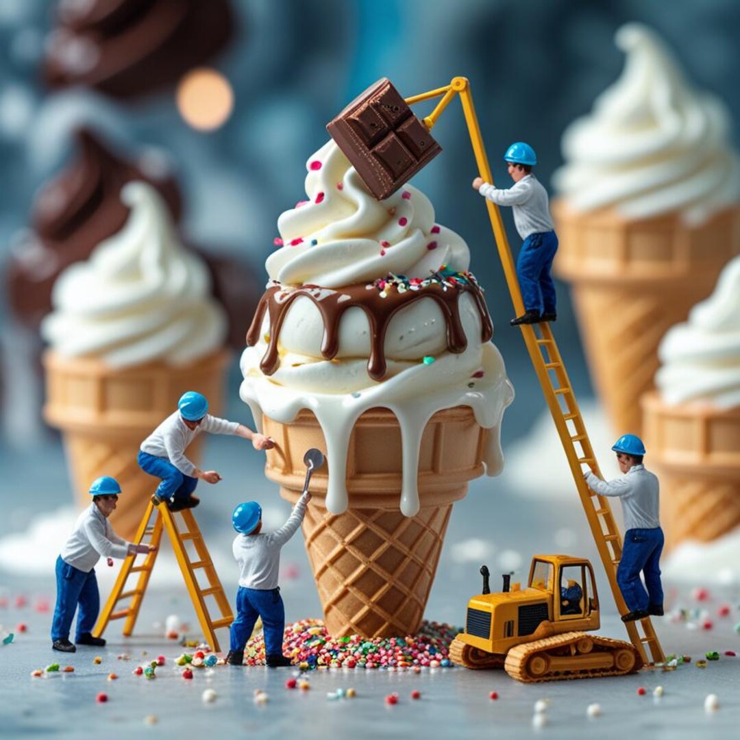 Working on Ice Cream Cone, Ai Workers Construction, Lifesize Ice Cream ...