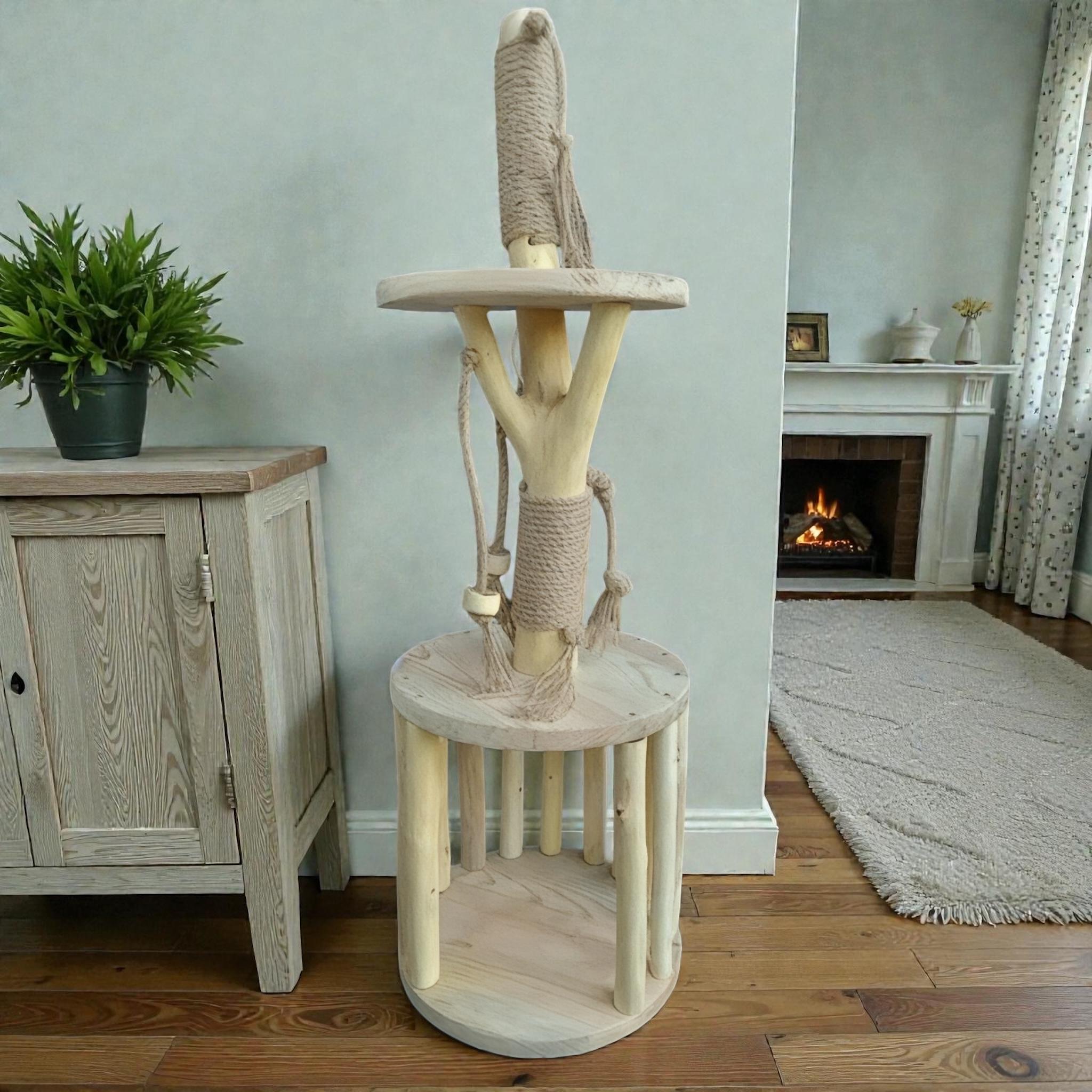 Wooden Cat Scratching Post With House Rustic Cat Tree Farmhouse Cat ...