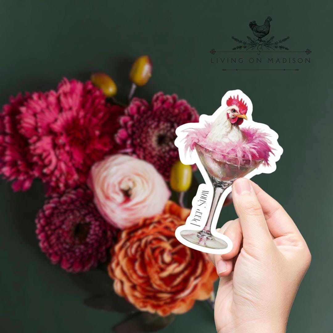 Funny Burlesque Chicken Martini Glass Sticker - Hen Party Vinyl Decal ...
