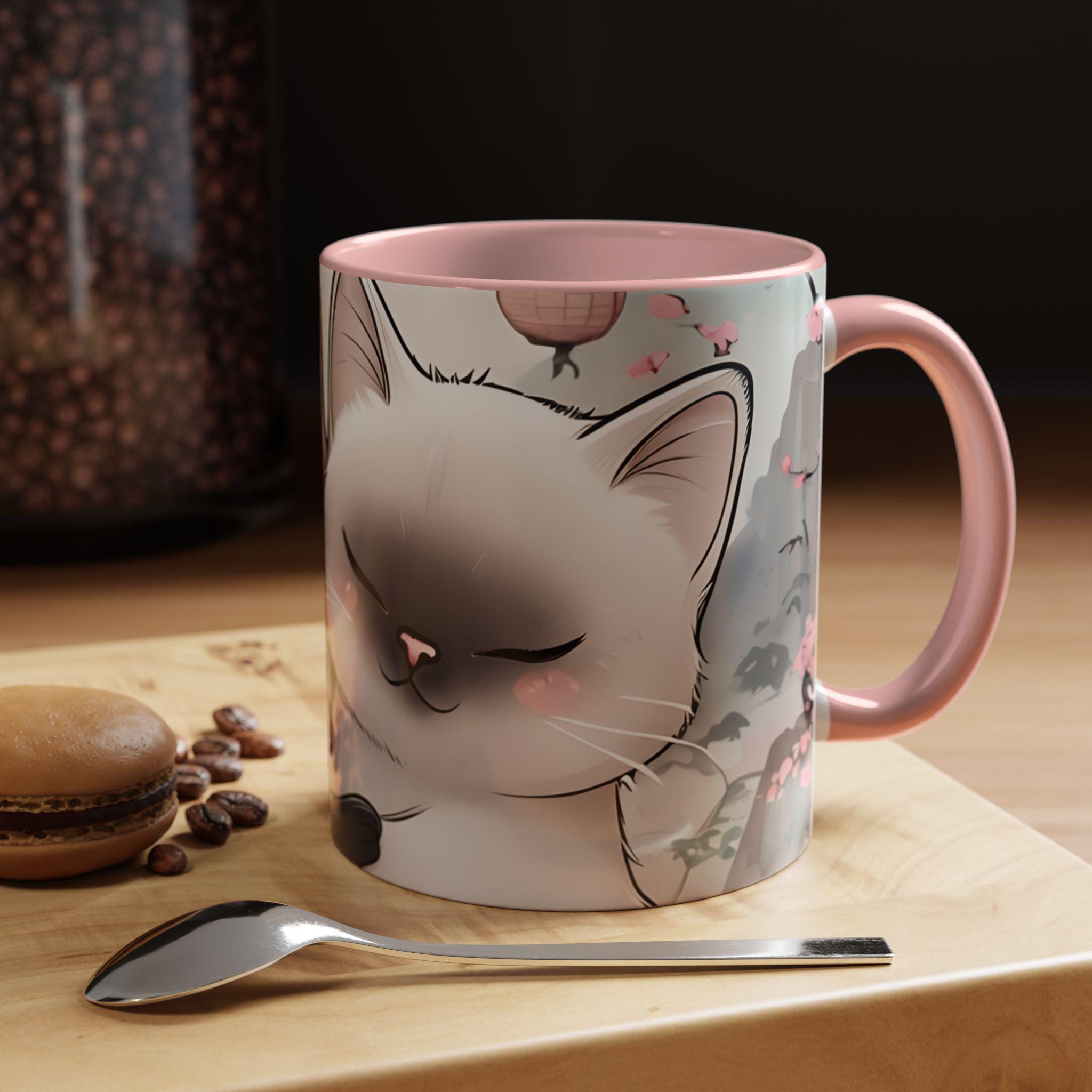 Coffee or Tea Mug, Siamese Cats Cherry Blossoms Hearts Design, Cat ...