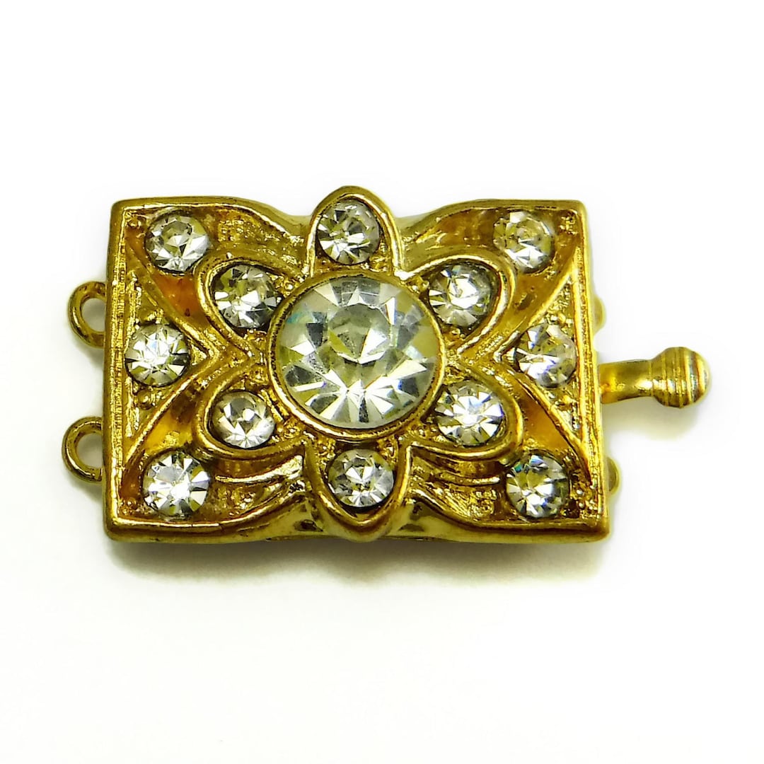 Gold Rhinestone Clasp Vintage Swarovski Crystal Two Strand Clasp C-9 - Etsy