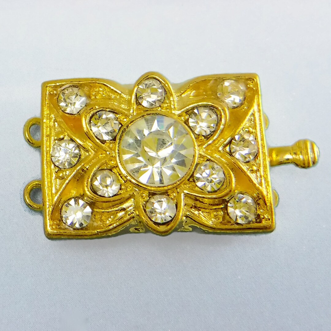 Gold Rhinestone Clasp Two Strand Clasp Vintage Swarovski Crystal C-9 - Etsy