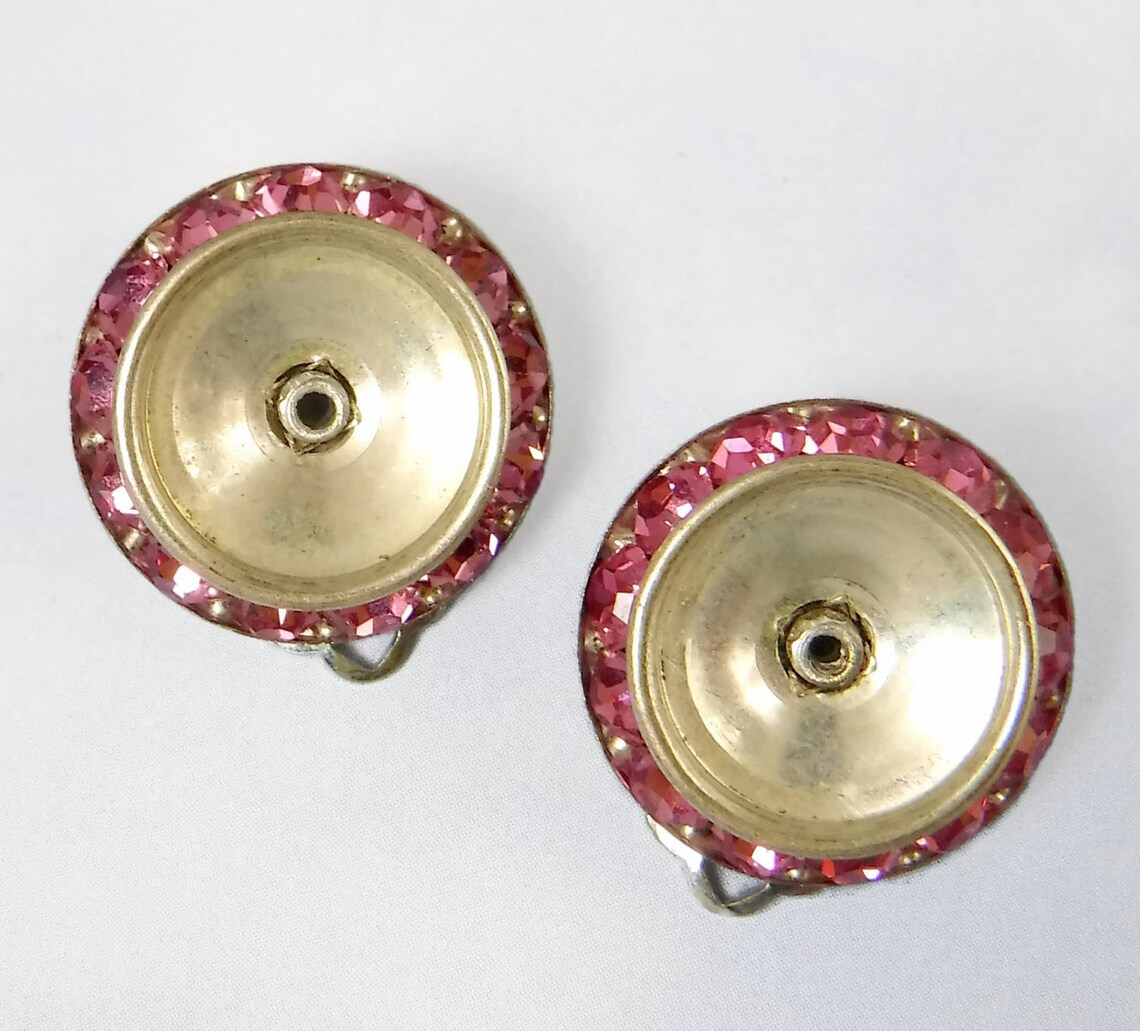 Pink Rhinestone Earring 8 Pair Pink Crystal Clip Earrings Vintage D-91 ...