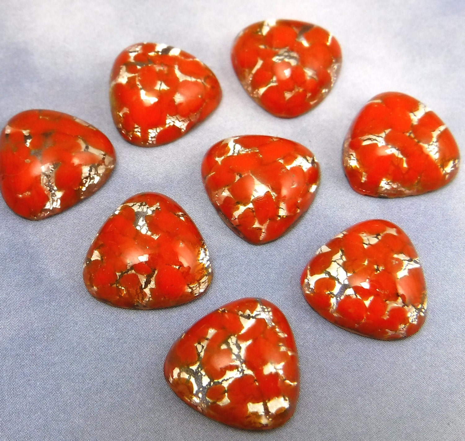 Orange Opal Cabochons 14mm Triangle Cherry Brand Vintage Glass Stones 4 ...