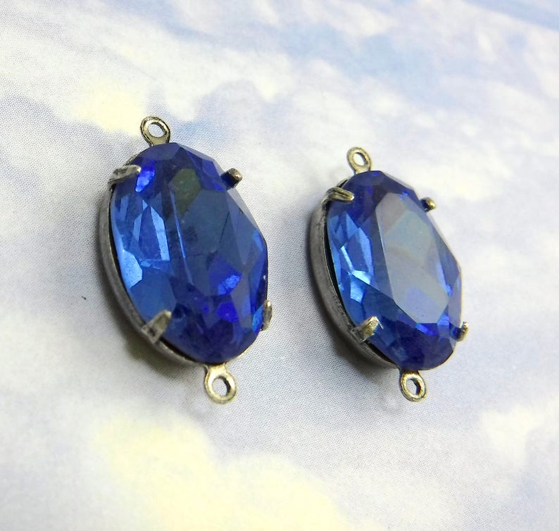 2 Loop Set Stones Blue Faceted Crystal With Silver Settings 2 Pcs D-263 ...