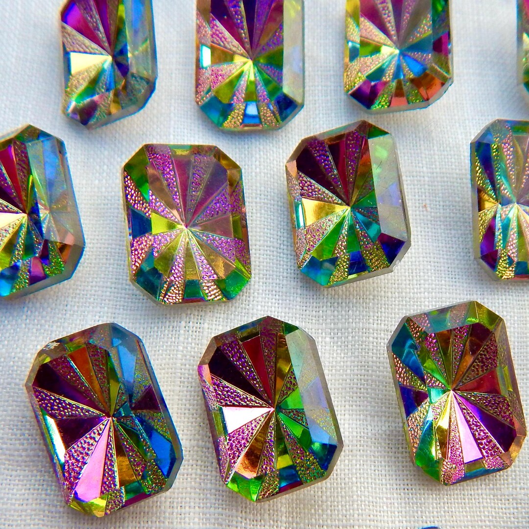 Vintage Glass Faceted 14x10 Mm Rectangle Stone Rhinestone Jewel S-515 ...