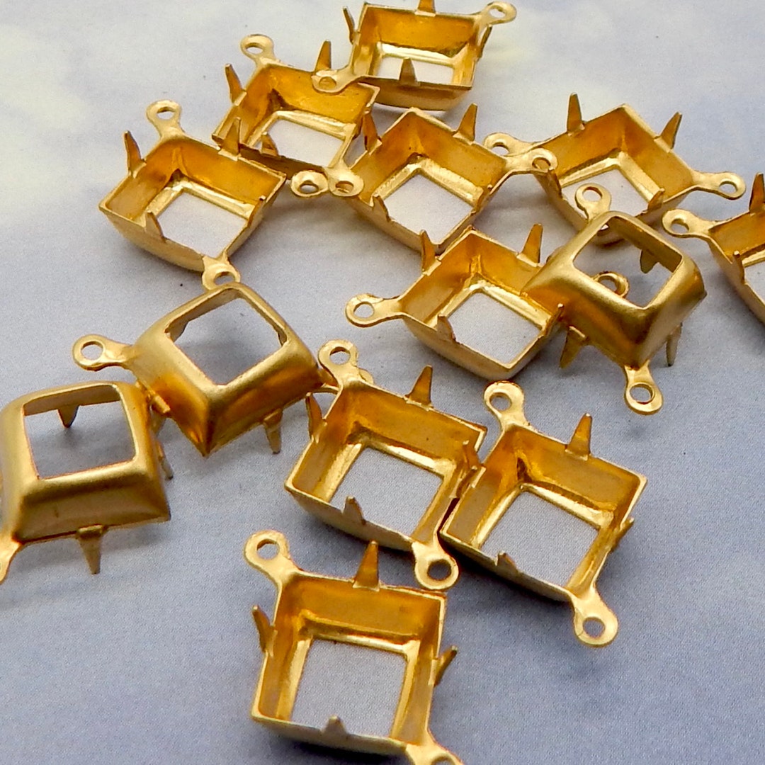 Square Prong Settings 10mm 2 Ring Open Back Brass 24 Pcs M-36 - Etsy