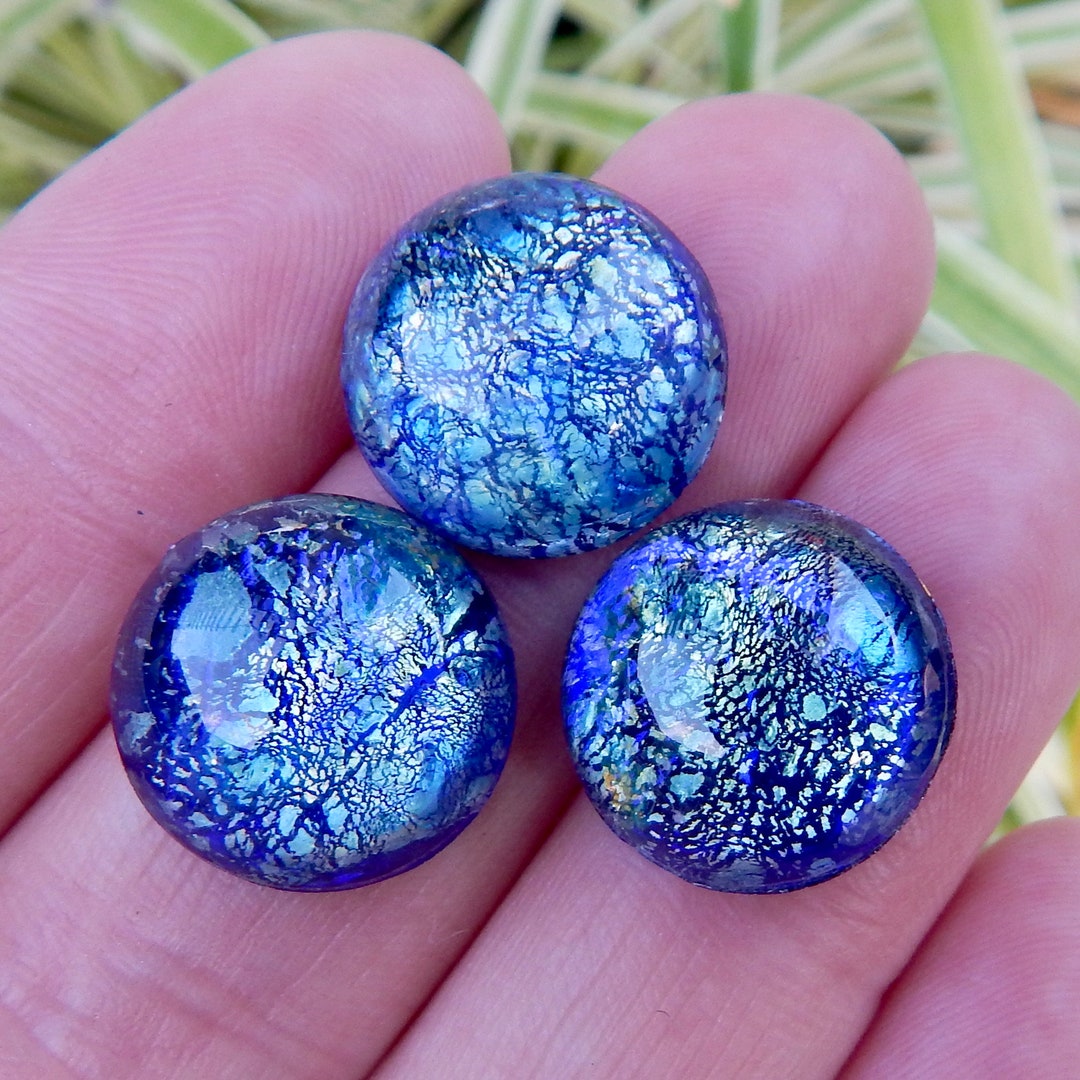 Blue Opal Stones 4 Pcs 16mm Stunning Iridescent Vintage Glass Cabochon ...