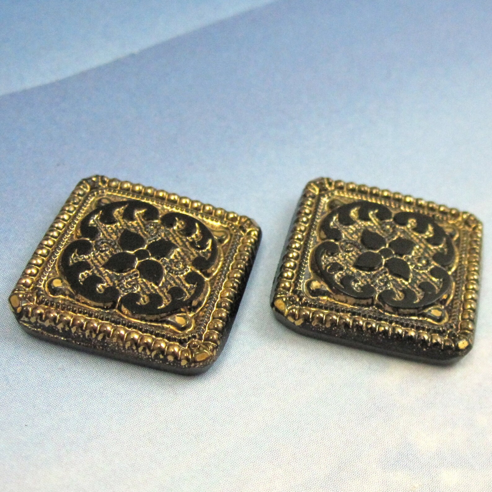 Vintage Glass Cabochon RARE Square Stones 2 Pcs S-30 Bronze - Etsy