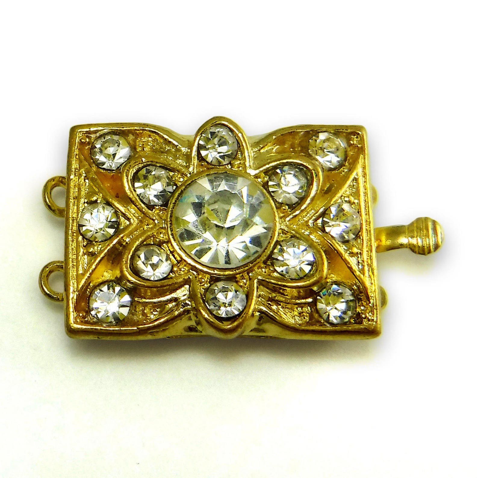 Gold Rhinestone Clasp Two Strand Clasp Vintage Swarovski - Etsy