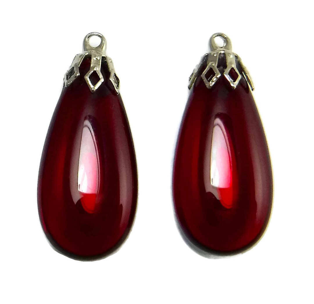 RED AB Drops 2 Pcs Amethyst Silver Setting One Loop Charm D-122 - Etsy